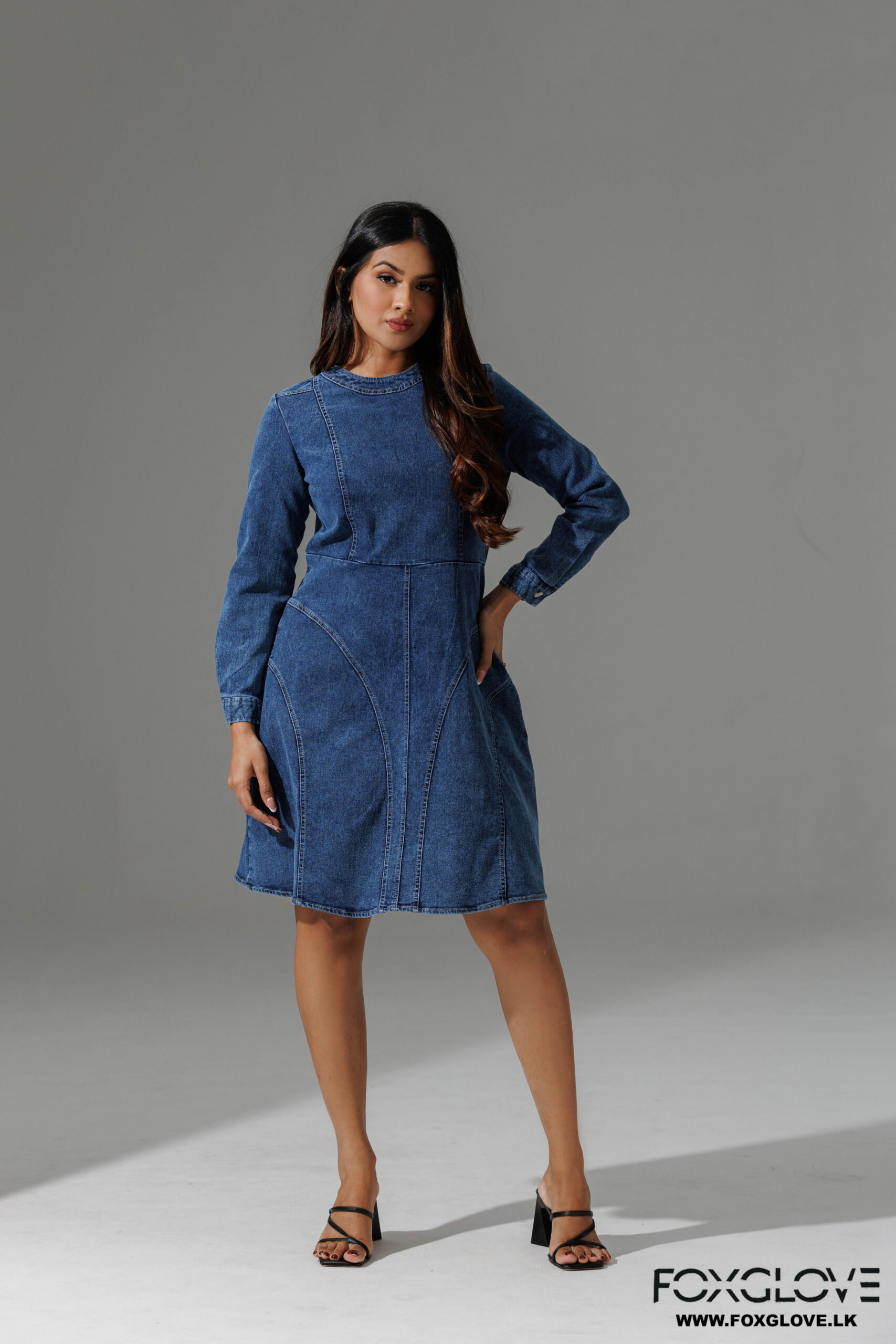 DECORATIVE STITCHING DETAILS DENIM DRESS | Foxglove